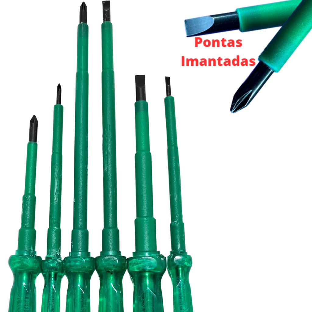 Jogo chave fenda phillips isolada 6 peças ponta imantada magnetizada ...