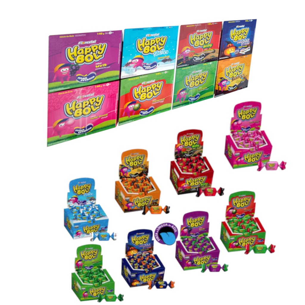 Chiclete Happy Happy Bol Diversos sabores e tipos 140 g - Florestal ...