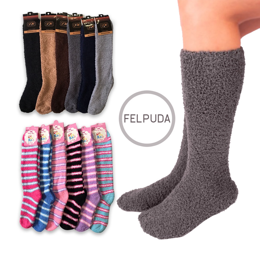 Meia 3/4 Felpuda Grande Cores Adulto 36-40 Peludinha Inverno Quente ...
