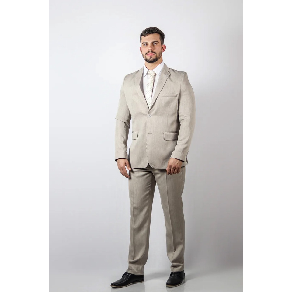 Terno Slim Masculino Melange Bege VUTIE | Shopee Brasil