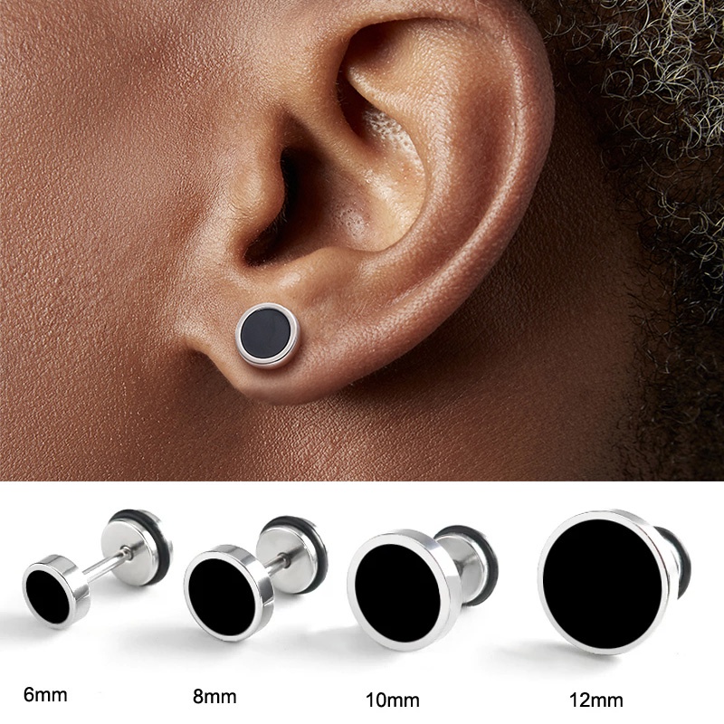 Brinco Coreano Fashion Stainless Steel Punk Stud Earring For Men Titanium Round Black Oil Drip ...