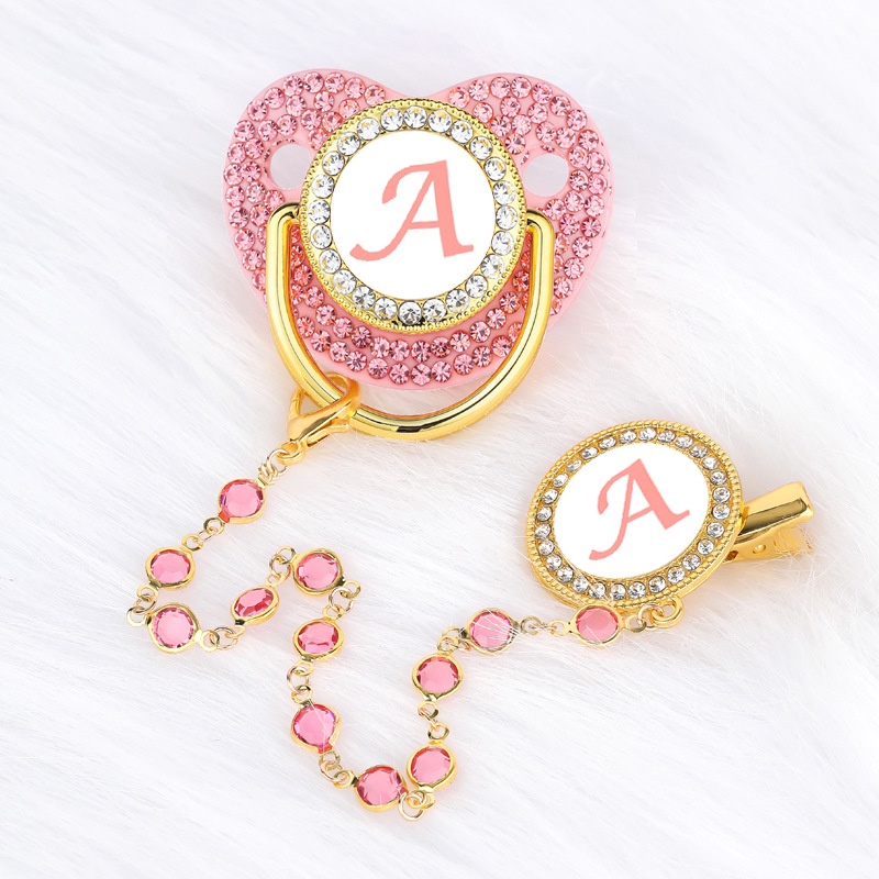 Pink Diamond Baby Pacifier Personalizado Com Clip Recém-Nascido Carta ...