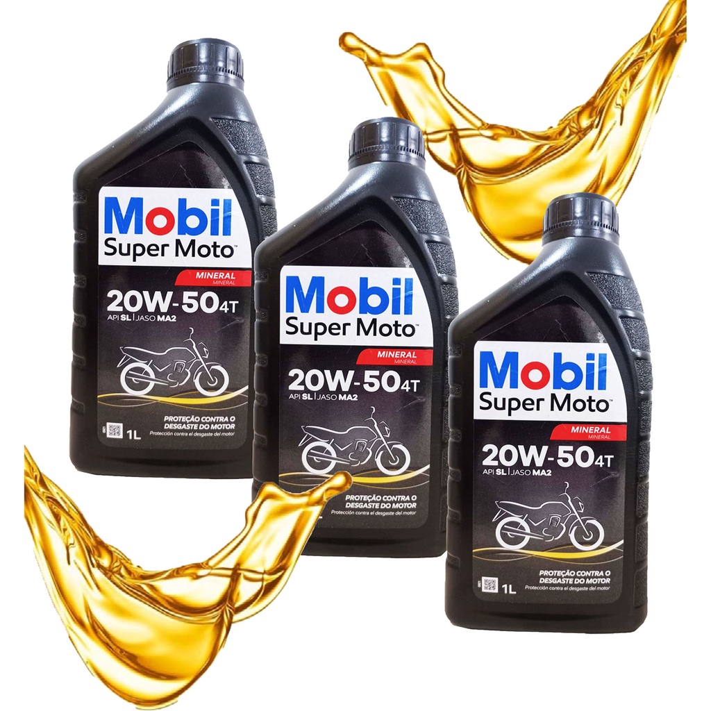 Kit Óleo Mobil 20w50 Mineral Super Moto 4 Tempos (3 Litros) | Shopee Brasil