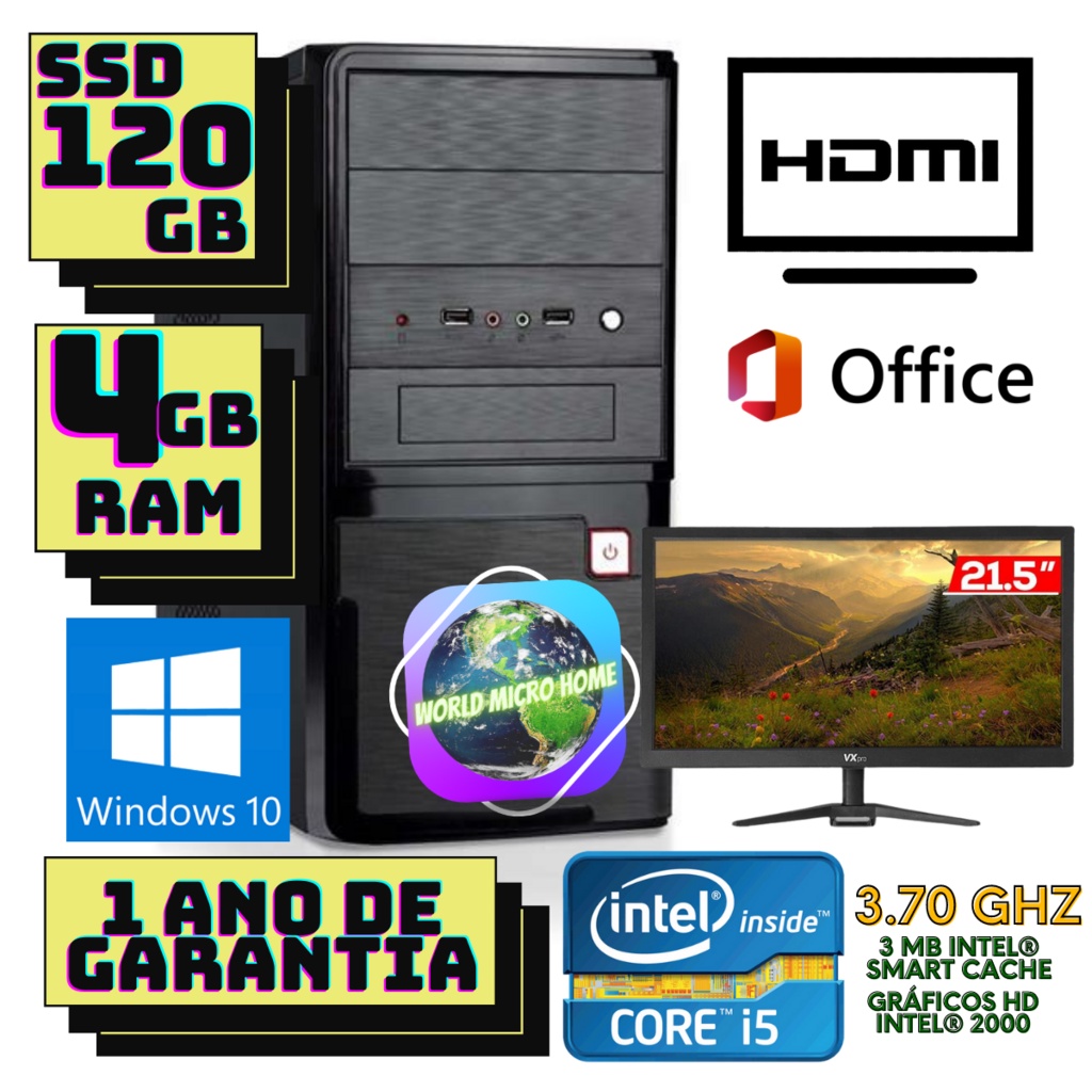 Computador Intel Core i5 2500, 4GB, SSD 120GB, Monitor VXPro 21'5 LED ...