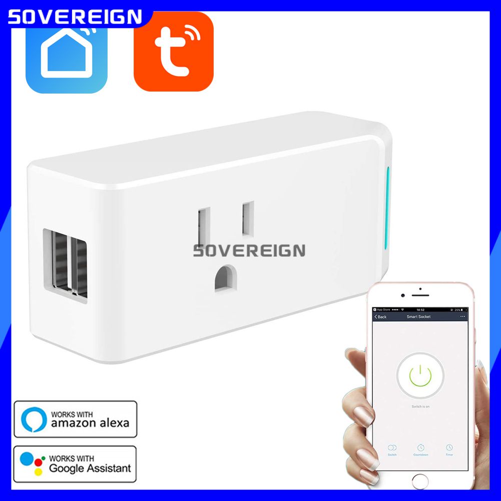 Tuya WiFi 10A Tomada De Parede Inteligente Com 2 Plugues USB US Smart ...