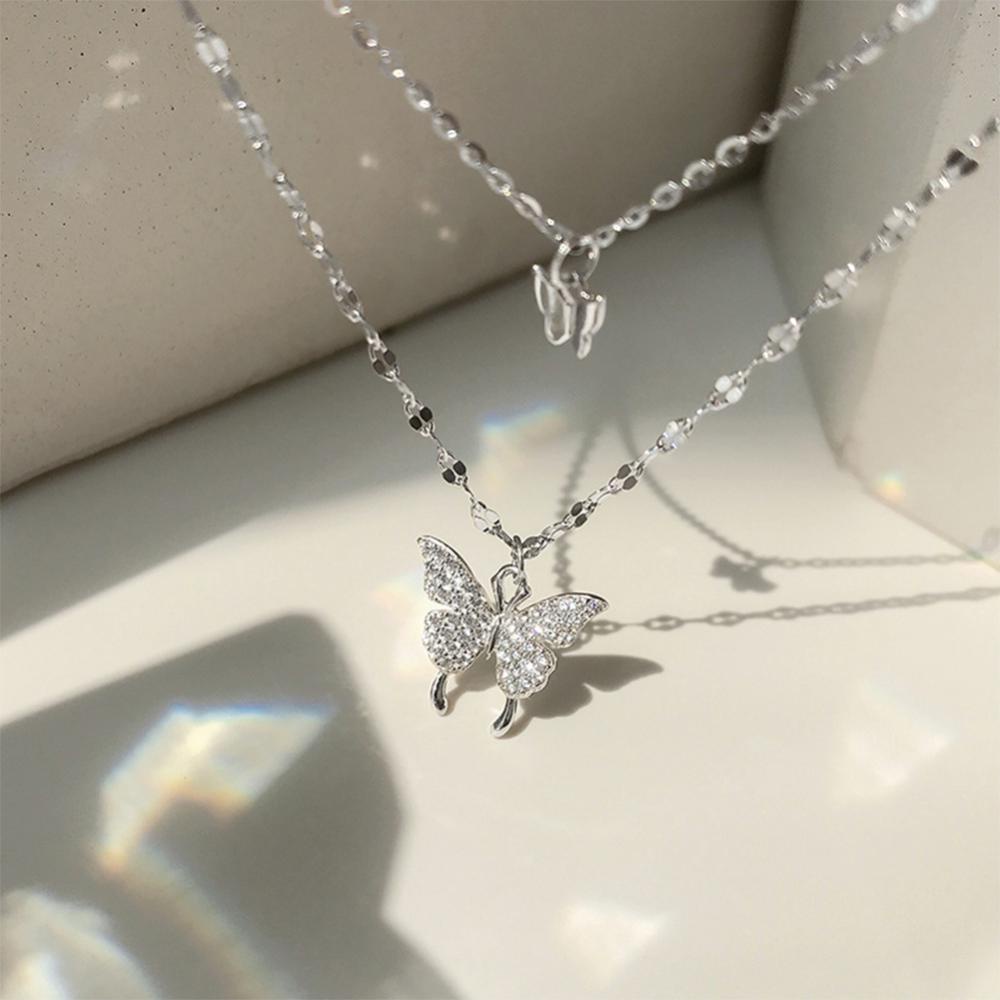 LOVETAG Fashion Silver Crystal Butterfly Clasp Chain Necklace Para ...