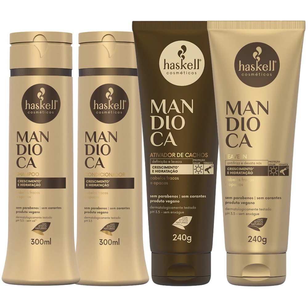 Kit Haskell Mandioca Shampoo Condicionador Ativador Leave In | Shopee Brasil