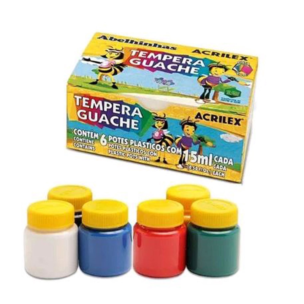 Tinta Guache Acrilex 6 cores 15 ML | Shopee Brasil