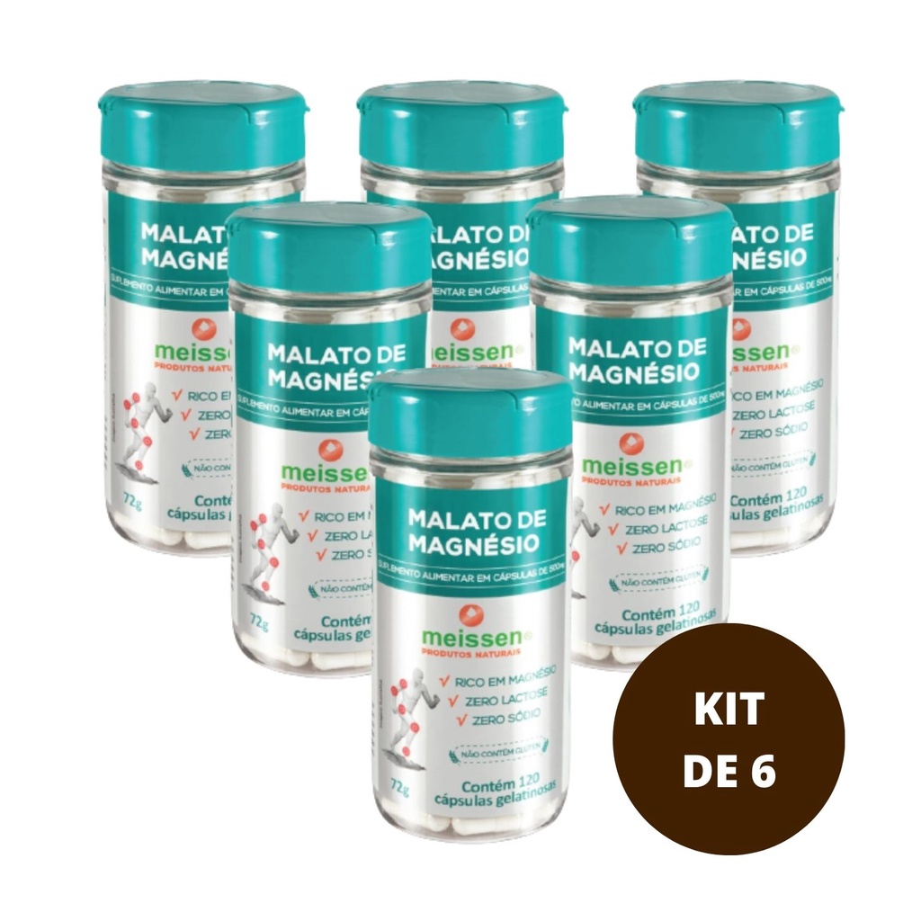 KIT 6 - Malato De Magnesio Puro 120 Caps - Meissen | Shopee Brasil