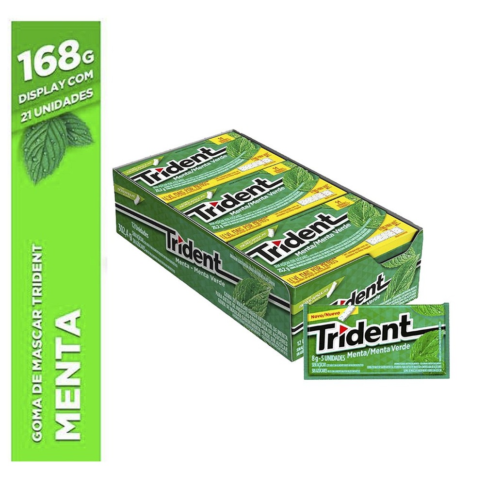 Goma de Mascar Menta Blueberry Zero Açúcar Trident Max Envelope 16,5g 5 ...
