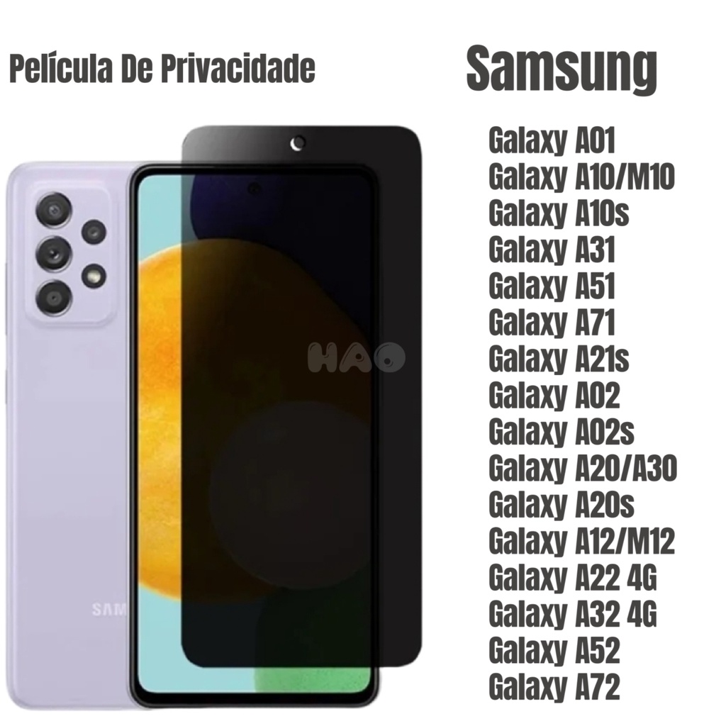 Película Vidro 3D Privacidade Anti Spy Tela Para Samsung Galaxy A01 A10/M10 A11/M11 A21s A31 A51 ...