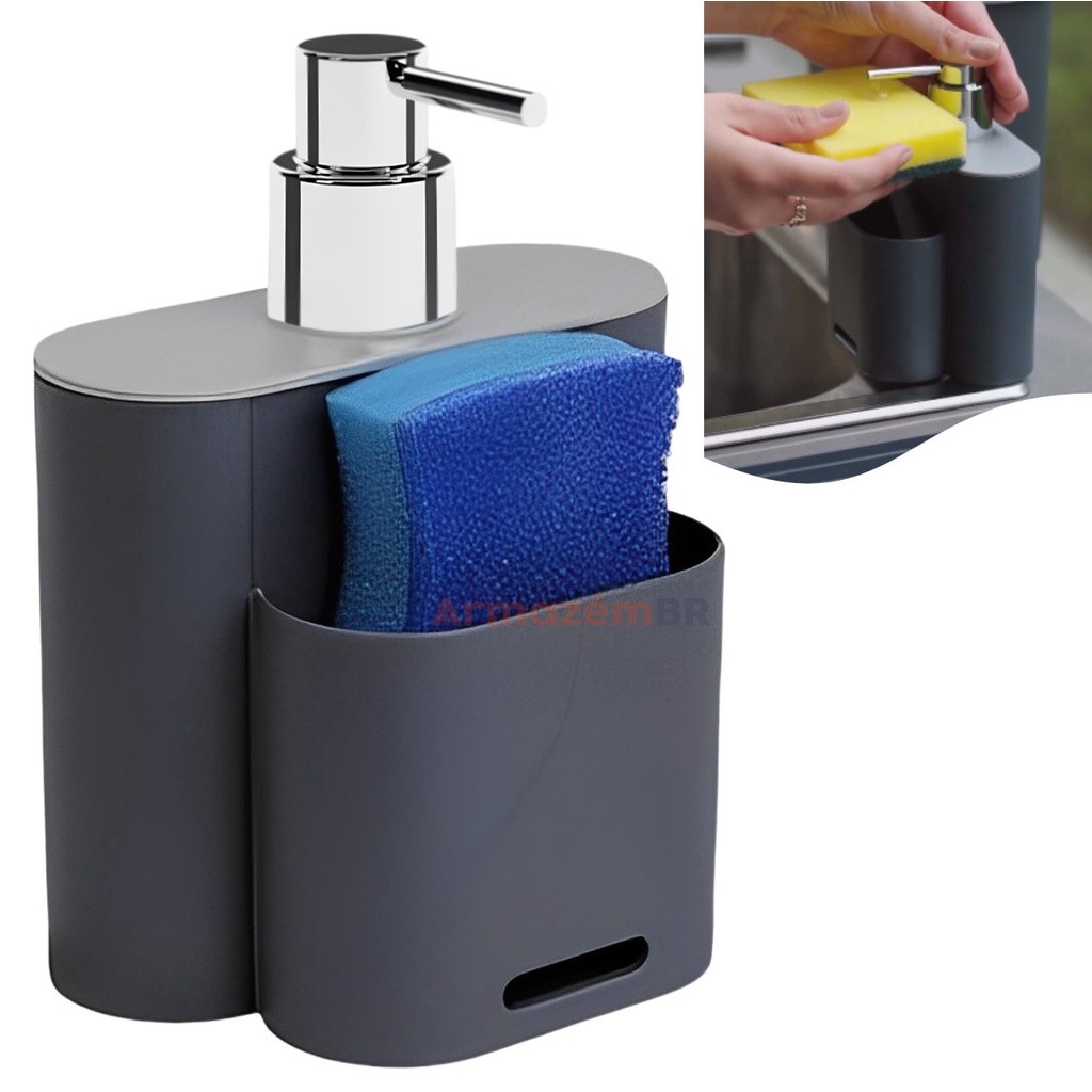 Dispenser Porta Detergente Líquido Esponja Organizador Cozinha Flat ...