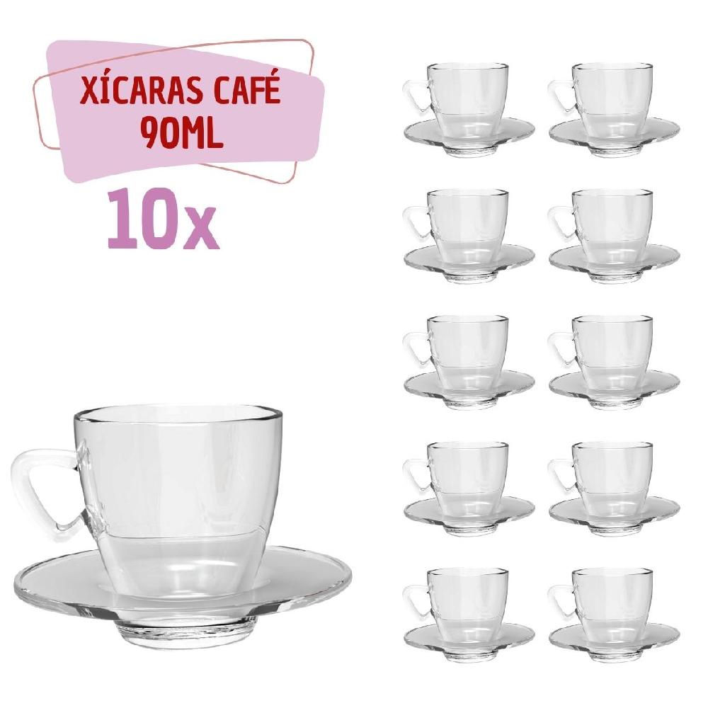 Kit 10 Xícaras Café Vidro 90mL C/ Pires Moderna Transparente | Shopee Brasil