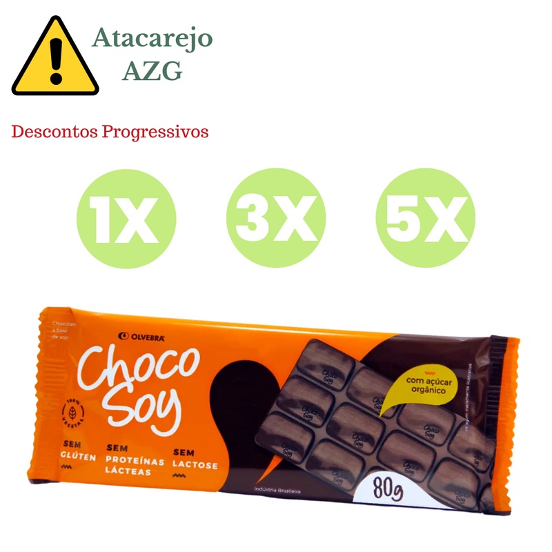 Barra de Chocolate Tradicional Sem Lactose e Sem Glúten Choco Soy 80g ...