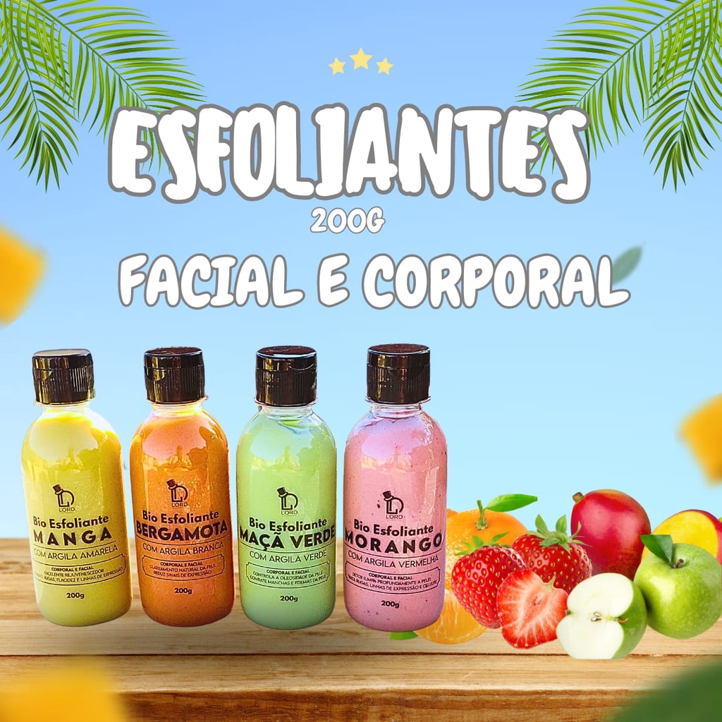 Bio Esfoliante Corporal e Facial com argilas Maça Verde Morango ...