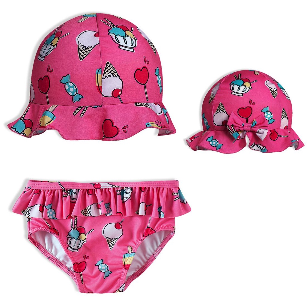 Conjunto Praia Piscina Calcinha e Chapéu Proteção UV Infantil Bebê Tip ...
