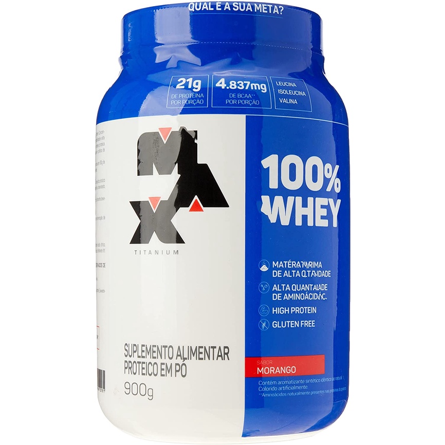 Suplemento Em Pó Max Titanium 100% Whey Pote Proteínas 900g Morango ...