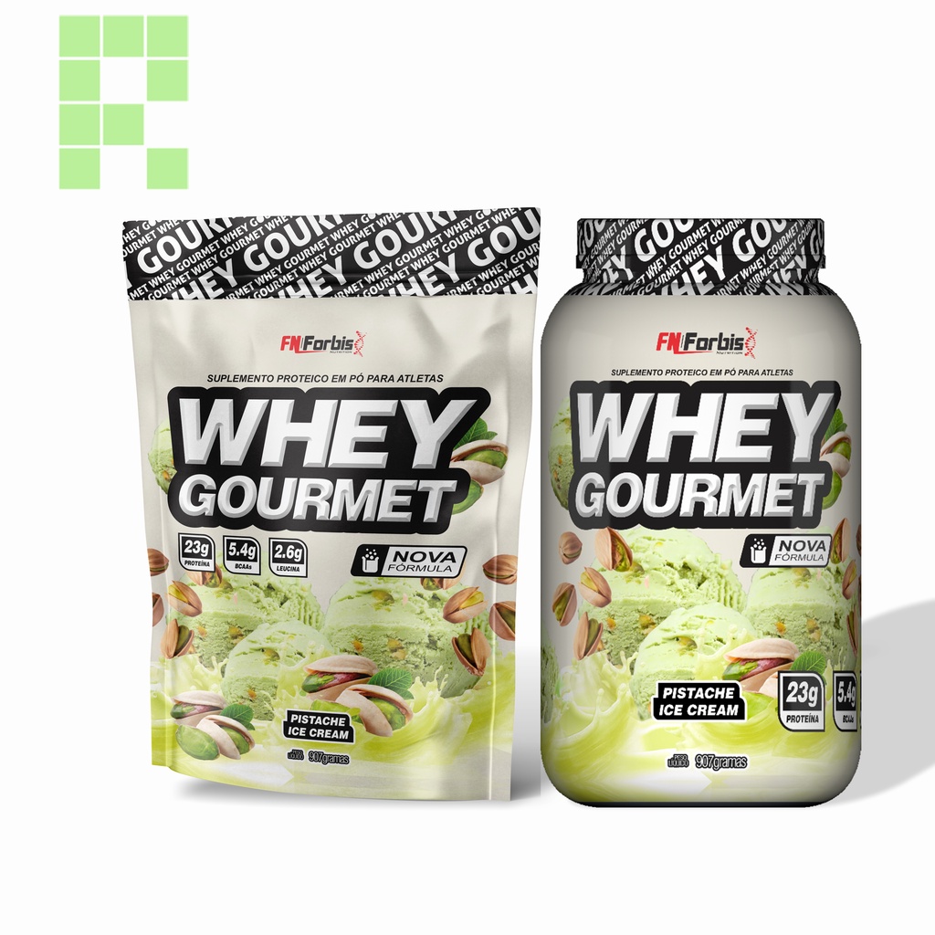KIT 2 Whey Protein Gourmet PISTACHE FN Forbis 907 1 POTE e 1 REFIL ...