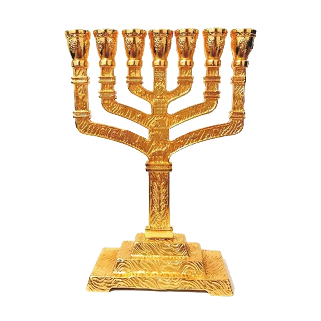 Candelabro Menorá Castiçal 12 Tribos de Israel em Metal Dourado Grande ...