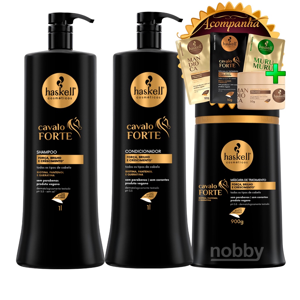 Kit Haskell Cavalo Forte 1L Shampoo + Condicionador + Máscara | Shopee Brasil