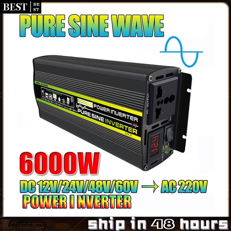 [BSET] Inversor Puro De Onda Seno 1000W DC 12V/24V Para AC 220V Conversor De Tensão C/USB E Tela ...