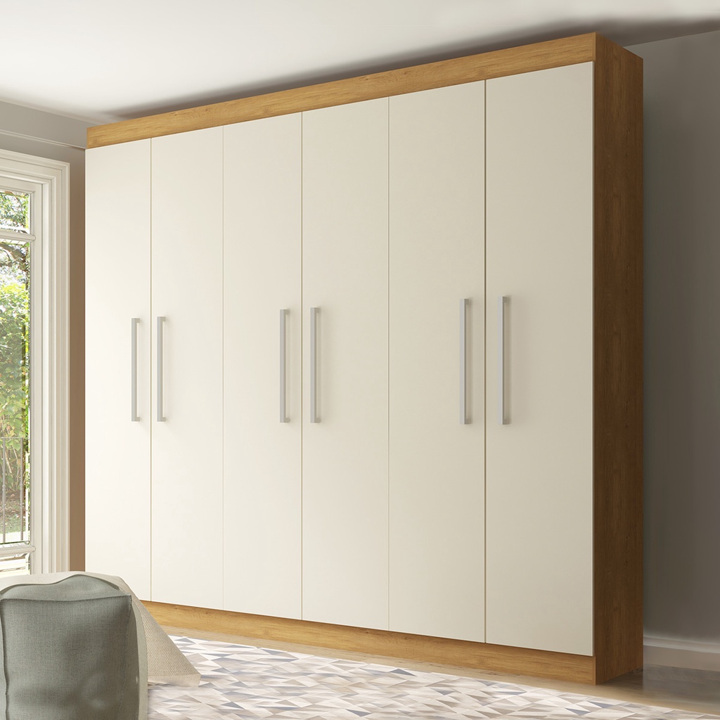 Guarda Roupa Grande de Casal com 6 Portas 3 Gavetas 250 x 230 Cm MDP ...