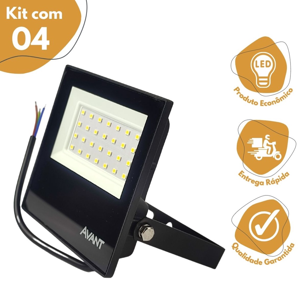 KIT 4 REFLETORES LED SLIM 30W 6500K BIVOLT AVANT | Shopee Brasil