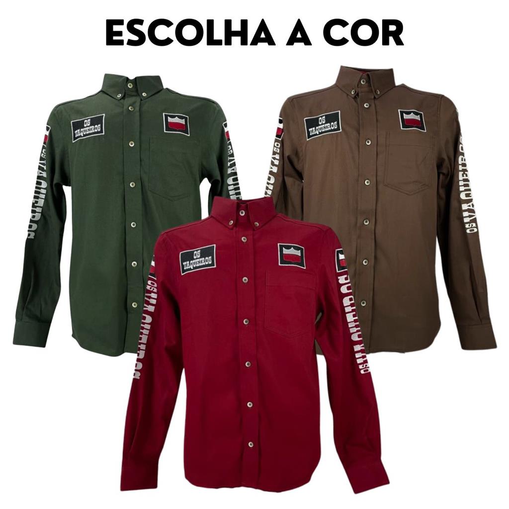 Camisa Masculina Country Os Vaqueiros Bordada Manga Cumprida 100% ...
