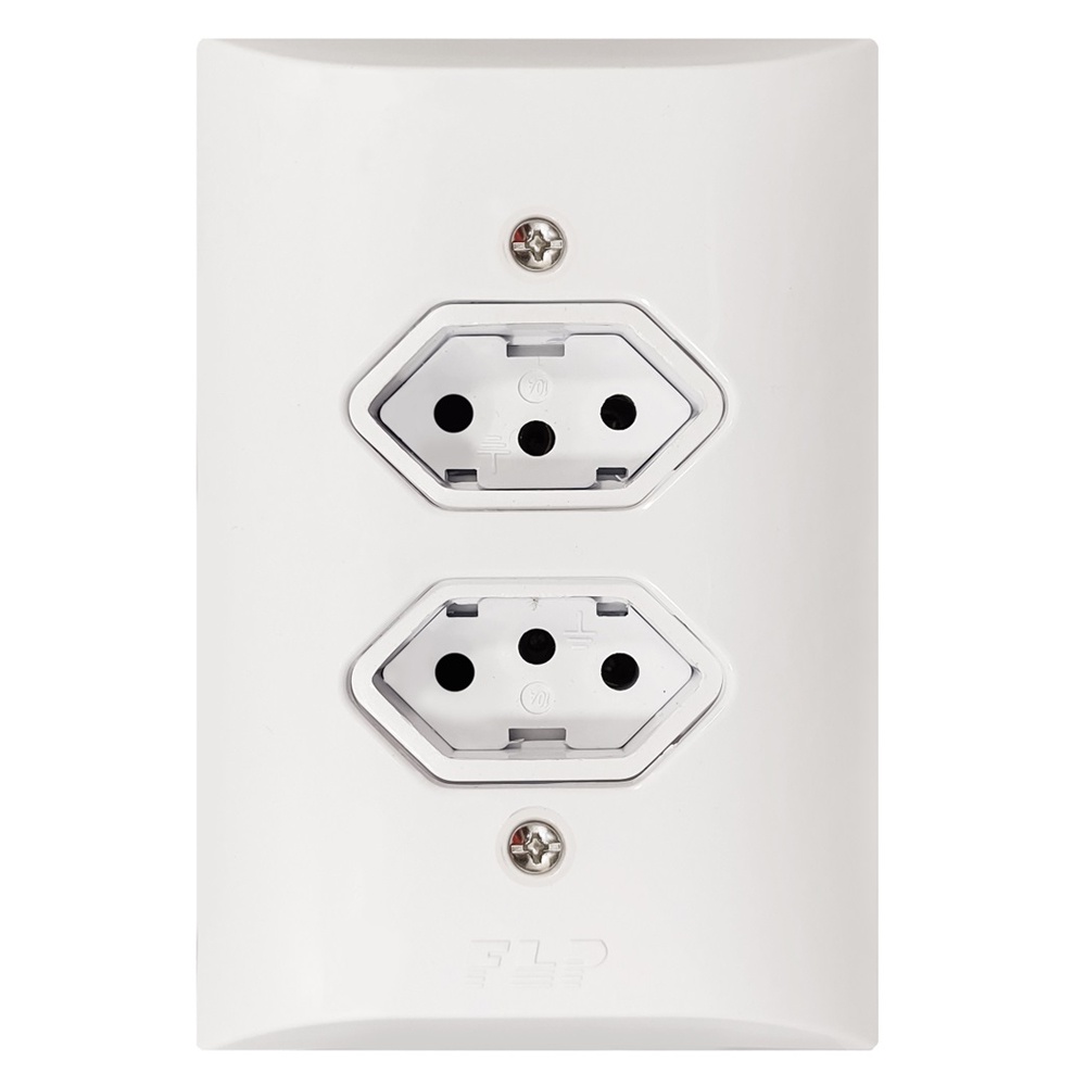 Tomada Dupla 2p+t Tipo 10A Com Placa Espelho Com Inmetro 127V e 250V Branco Kit Com 20 Unidades ...