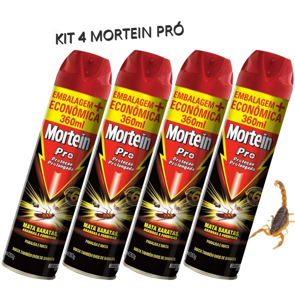 Kit 4 Repelente Mata Baratas Pulgas e Escorpião Mortein Pro 360ml ...