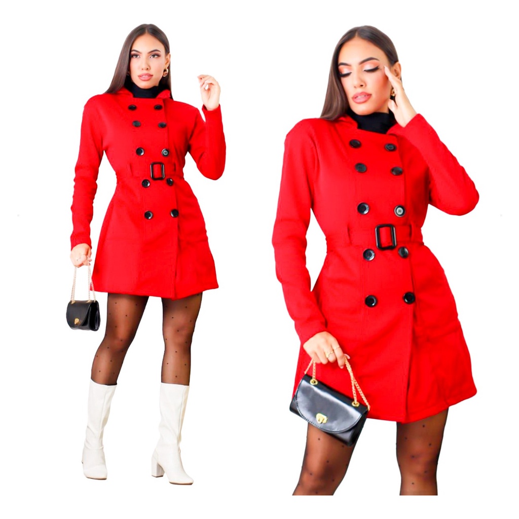 Sobretudo Feminino C/ Botoes Casaco De Frio Grosso Inverno | Shopee Brasil