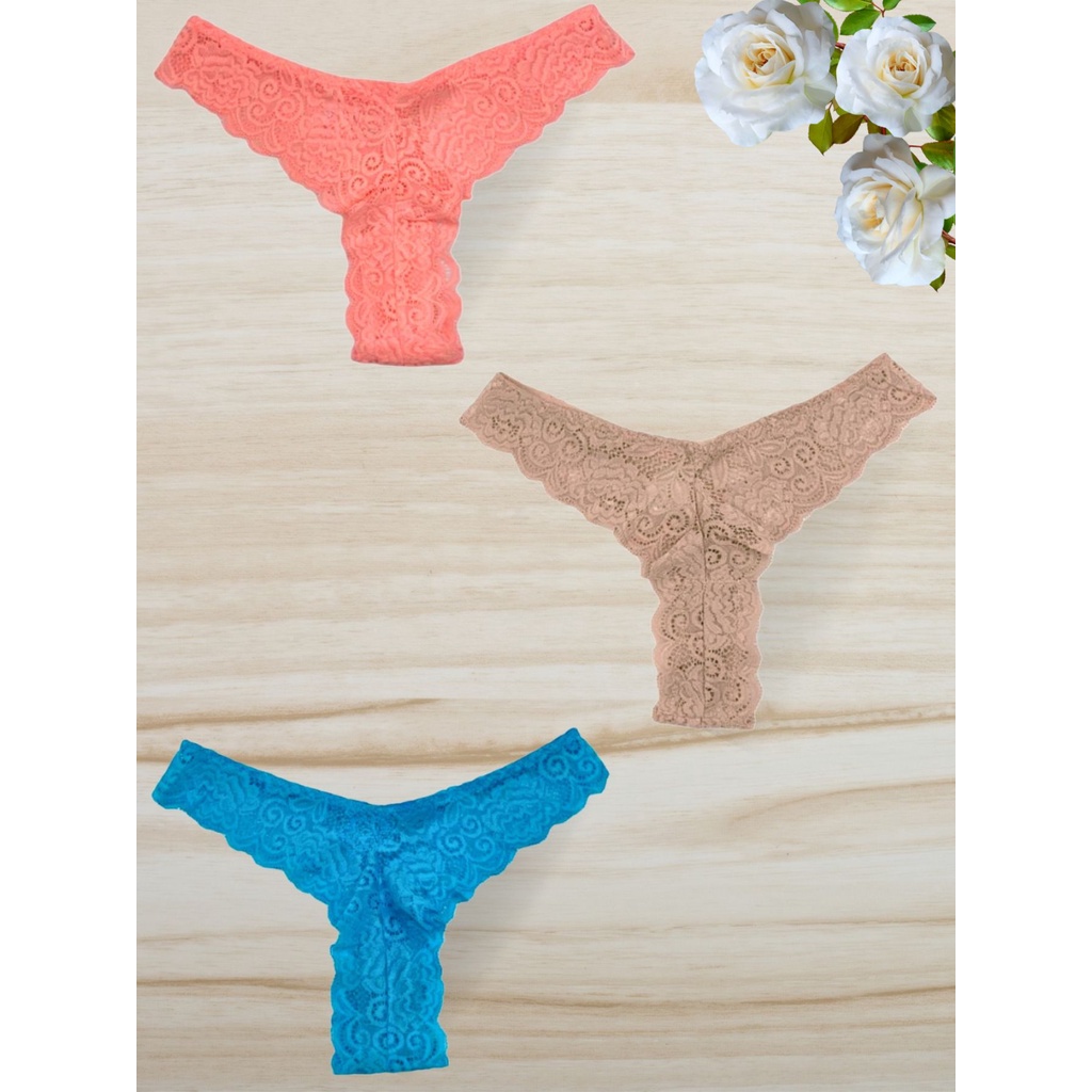 Conjunto de 3 Calcinha Tanga Feminina em Renda Asa Modeladora Confort ...