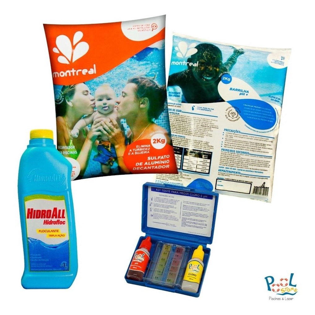 Kit para Piscineiro Clarificante Barrilha Sulfato De Aluminio Hit Teste ...