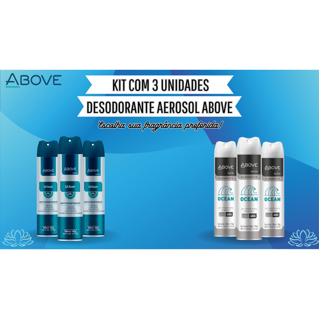 Kit 3 Unidades Desodorante Aerosol Above 150ml - Escolha sua Fragrância ...