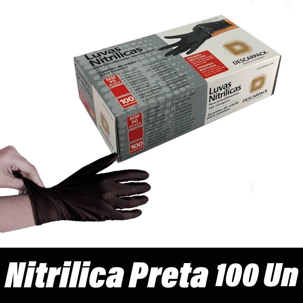 Luva Nitrilica Preta Sem Pó - Descarpack - C/100 - Luva Descartavel Procedimento Preta | Shopee ...