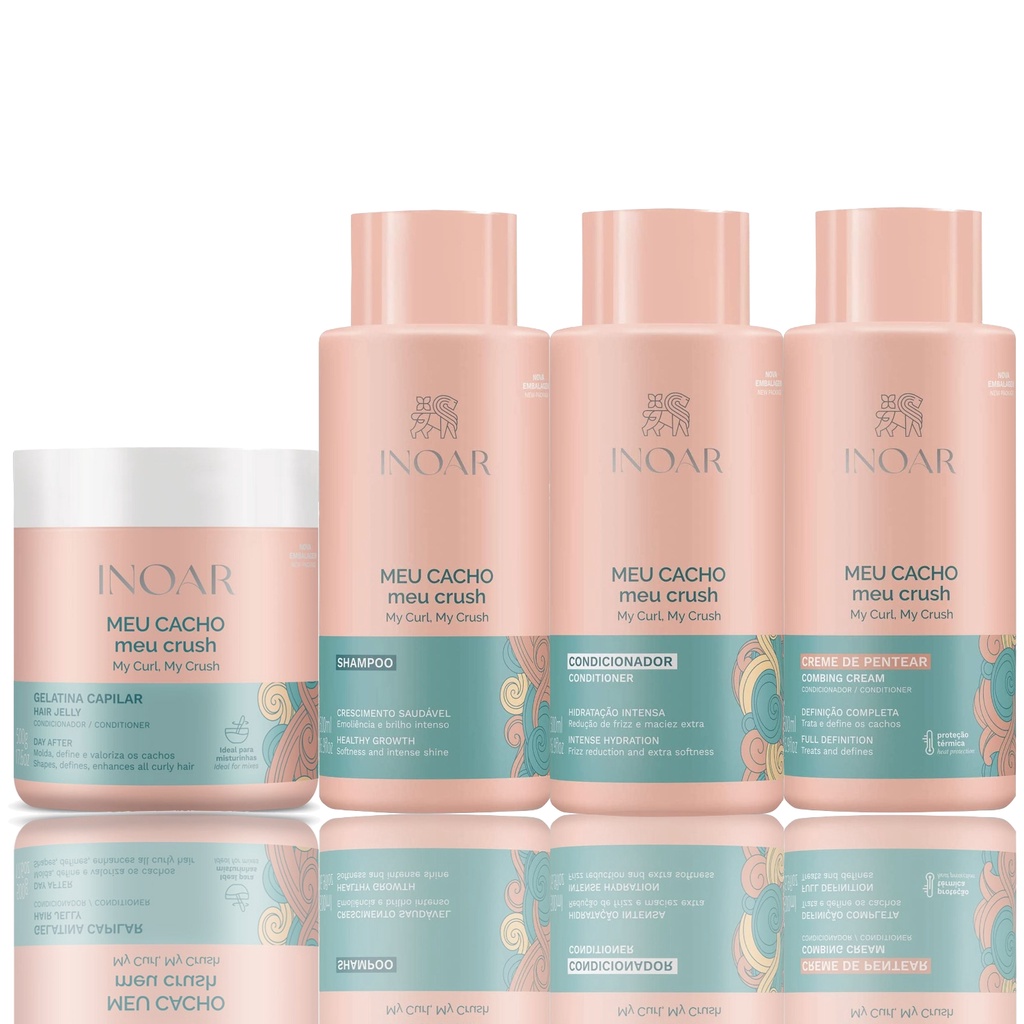 Kit Shampoo Condicionador e Creme de Pentear 500ml Gelatina Ativadora de Cachos 500g Meu Cacho ...