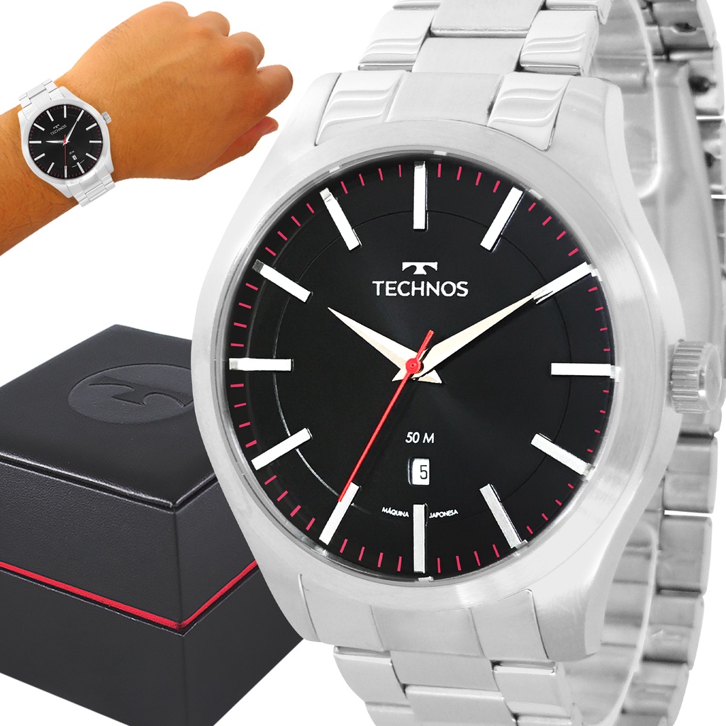 Relógio Masculino Technos Prata Luxo Original Prova D'água | Shopee Brasil