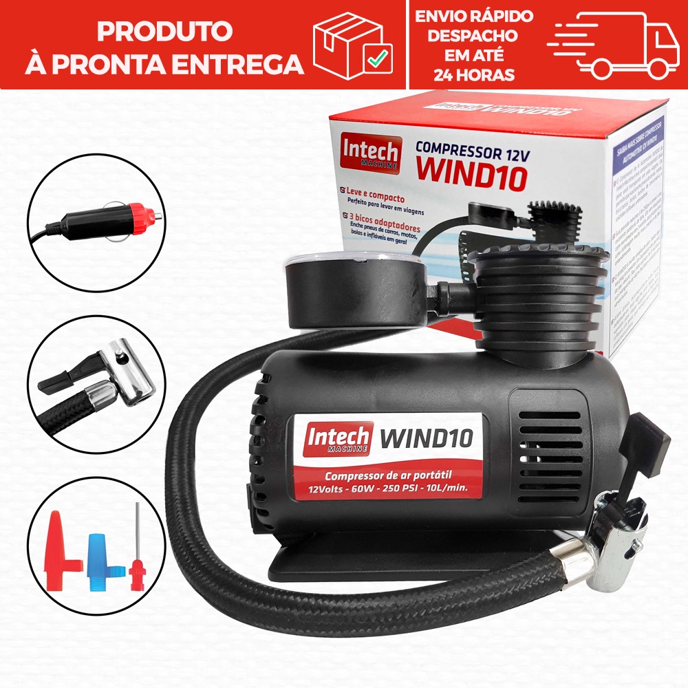 Mini Compressor de Ar Elétrico Portátil 12V 60W 250 PSI Enche Pneu de ...