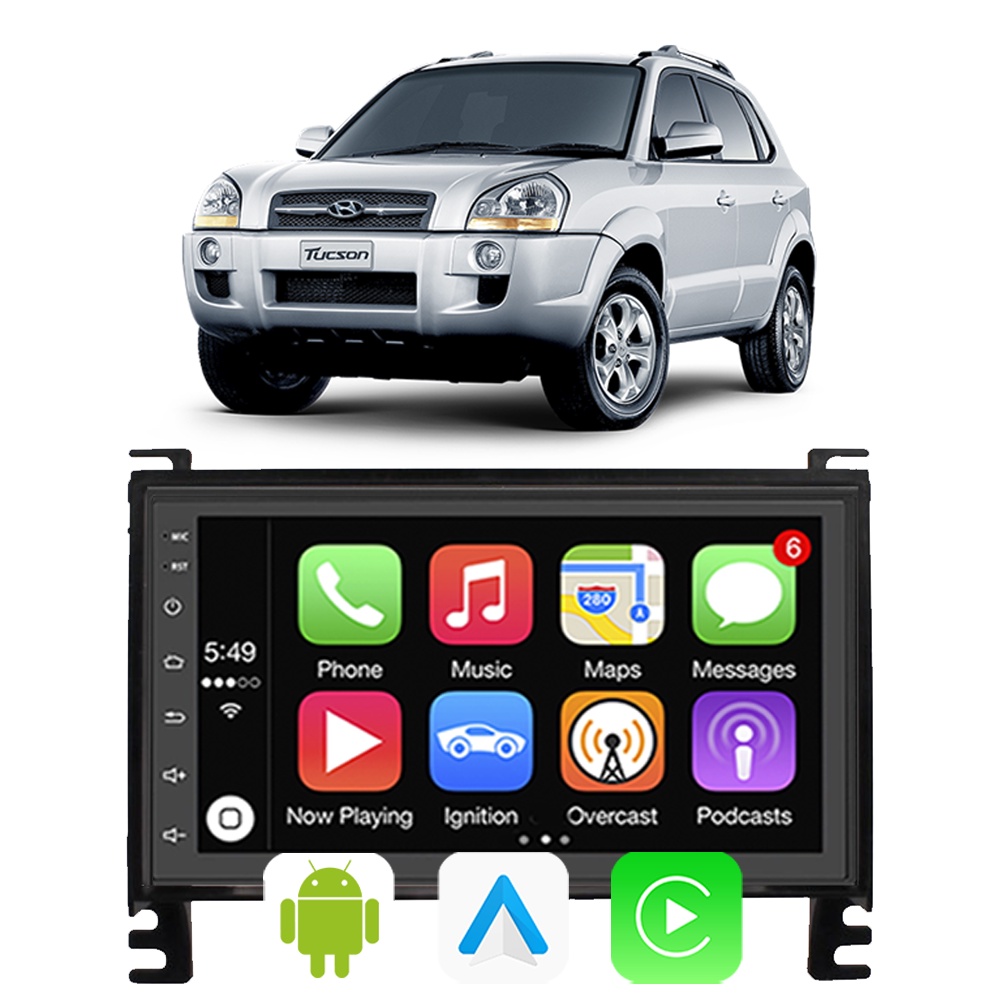 Kit Central Multimidia Carplay Android Auto Tucson 2007 2008 2009 2010 2011 2012 2013 2014 2015 ...