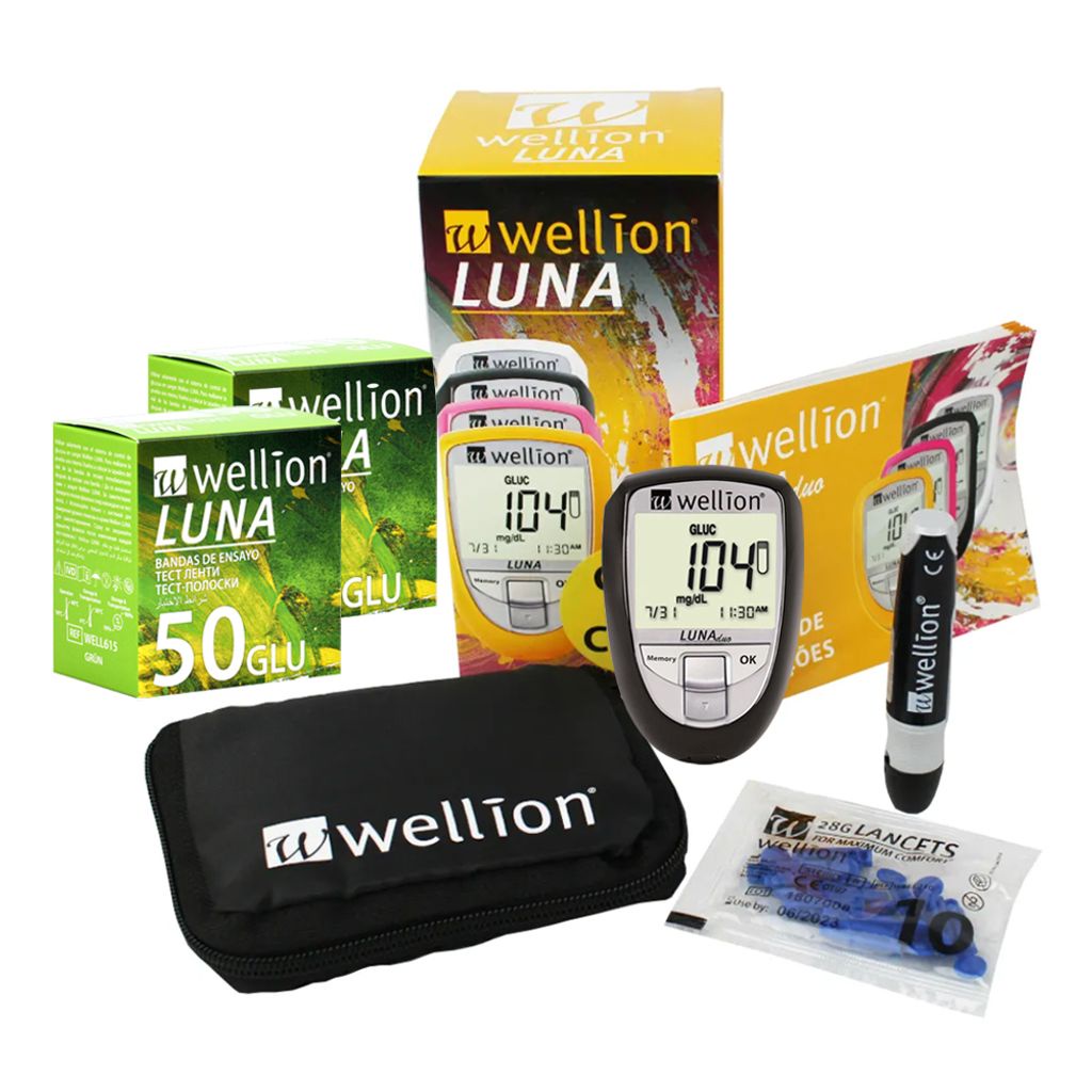 Medidor de Glicose Luna Preto + 100 Tiras de Glicose Wellion | Shopee ...