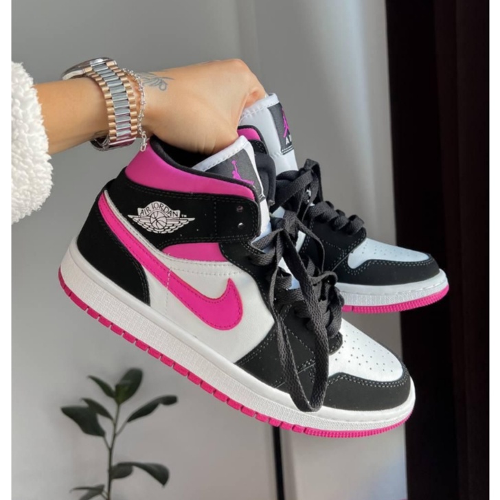 Tenis Nike Air Jordan Preto Sola Rosa Pink Feminino Meninas Botinha E ...