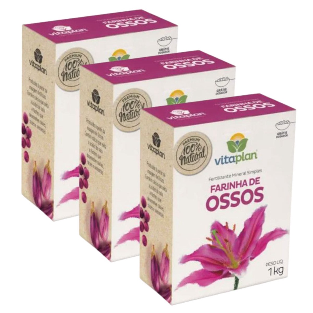 3 Kg Adubo Fertilizante Orgânico Farinha De Osso NPK Natural Para Plantas Hortas Jardim Flores ...