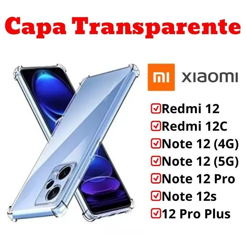 Case Capa Capinha Transparente Para Modelos Xiaomi Redmi 12/ 12C/ Note ...