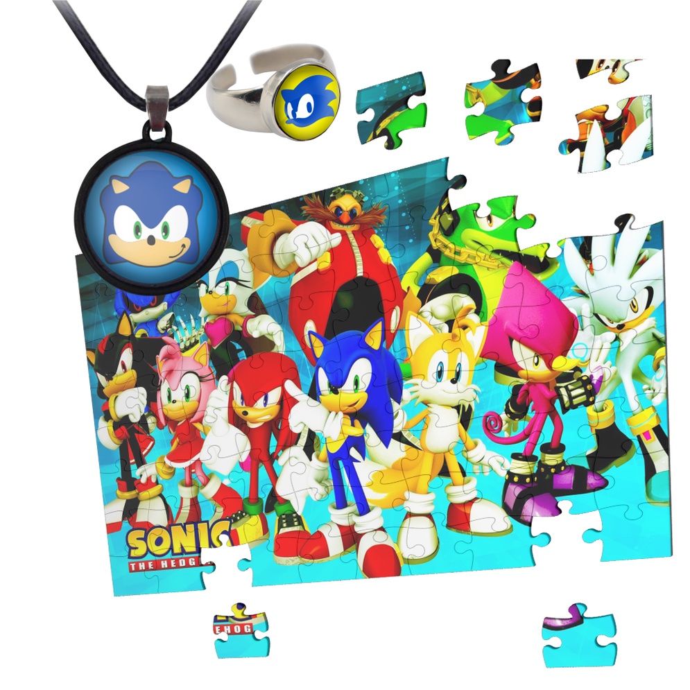 Kit Sonic Quebra Cabeça 90 Pçs + Colar e Anel Aniversario | Shopee Brasil