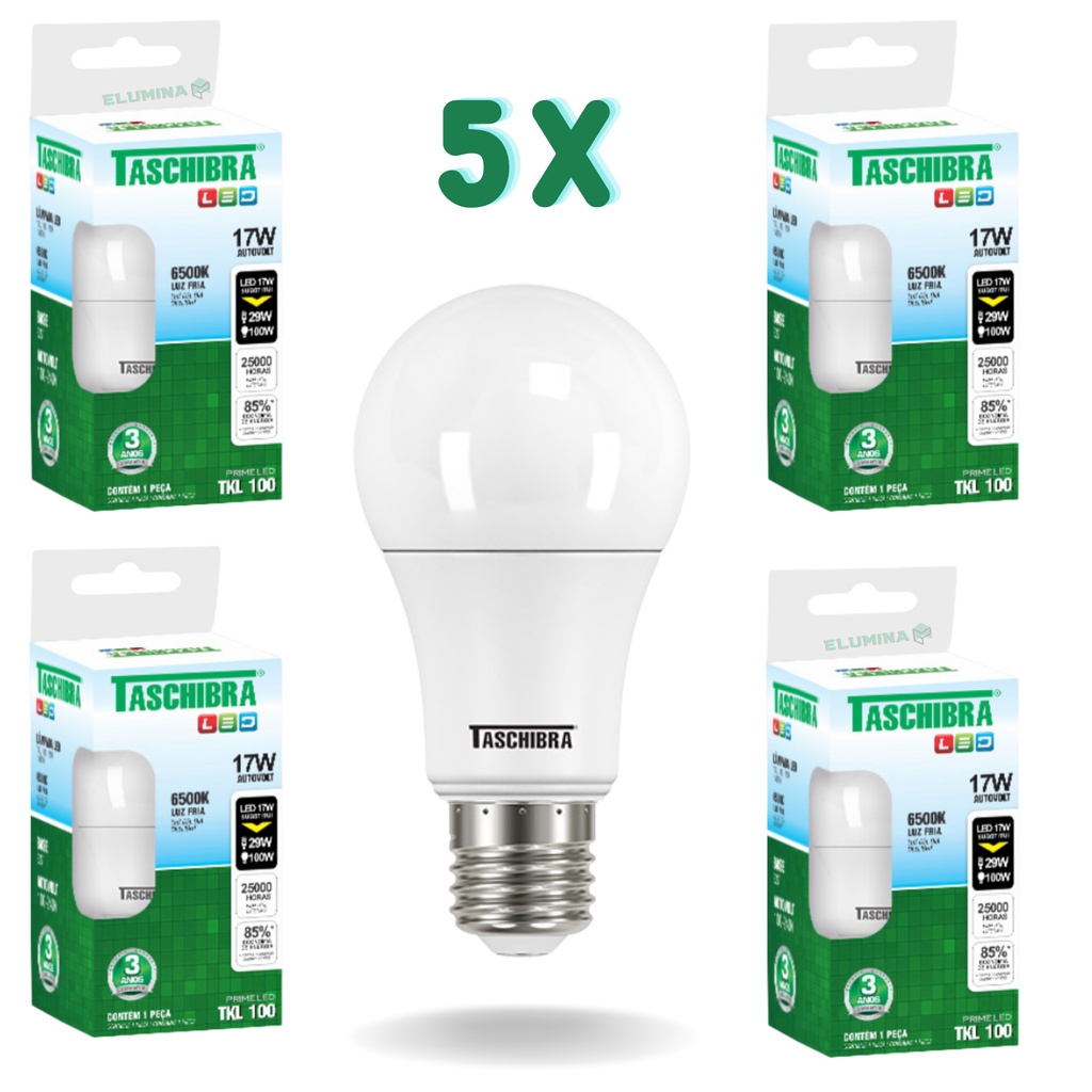 Kit 5 Lâmpada Led 17w Forte Sala Cozinha Quarto 6500K 4000K 3000K Bivolt Tkl 100 Taschibra ...