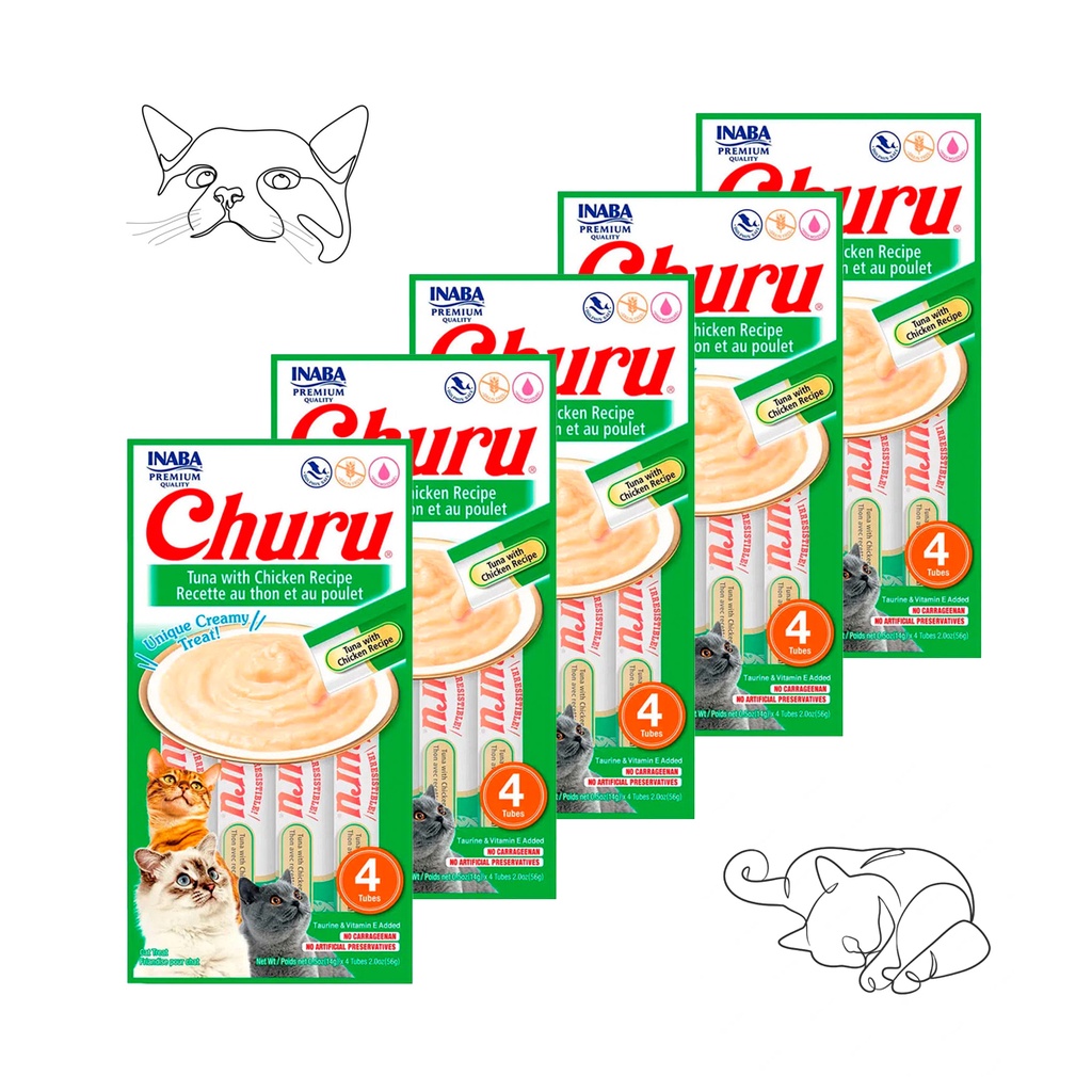 Kit 5 Purê Churu Petisco Cremoso para Gatos Atum e Galinha 56g | Shopee Brasil
