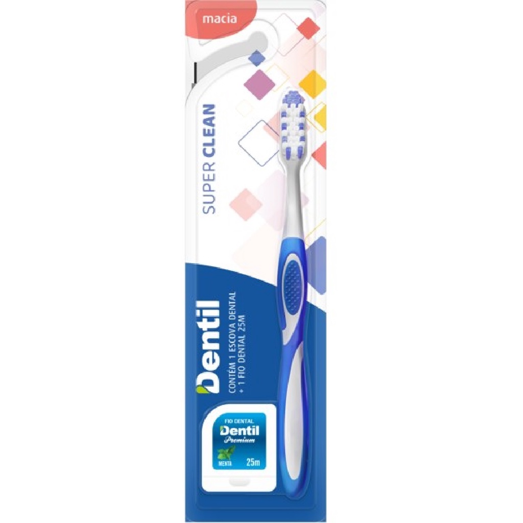 Kit Escova de Dente Adulto Macia + Fio Dental 25m Super Clean Dentil ...