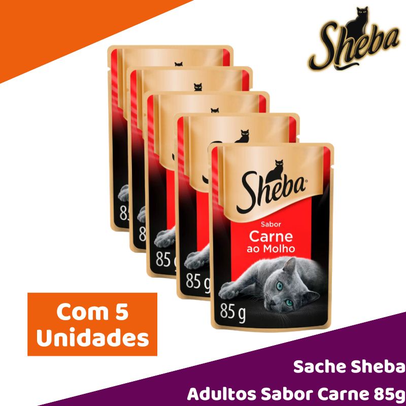 Kit 10un Sache Sheba Gatos Sabor Carne ao Molho 85gr | Shopee Brasil