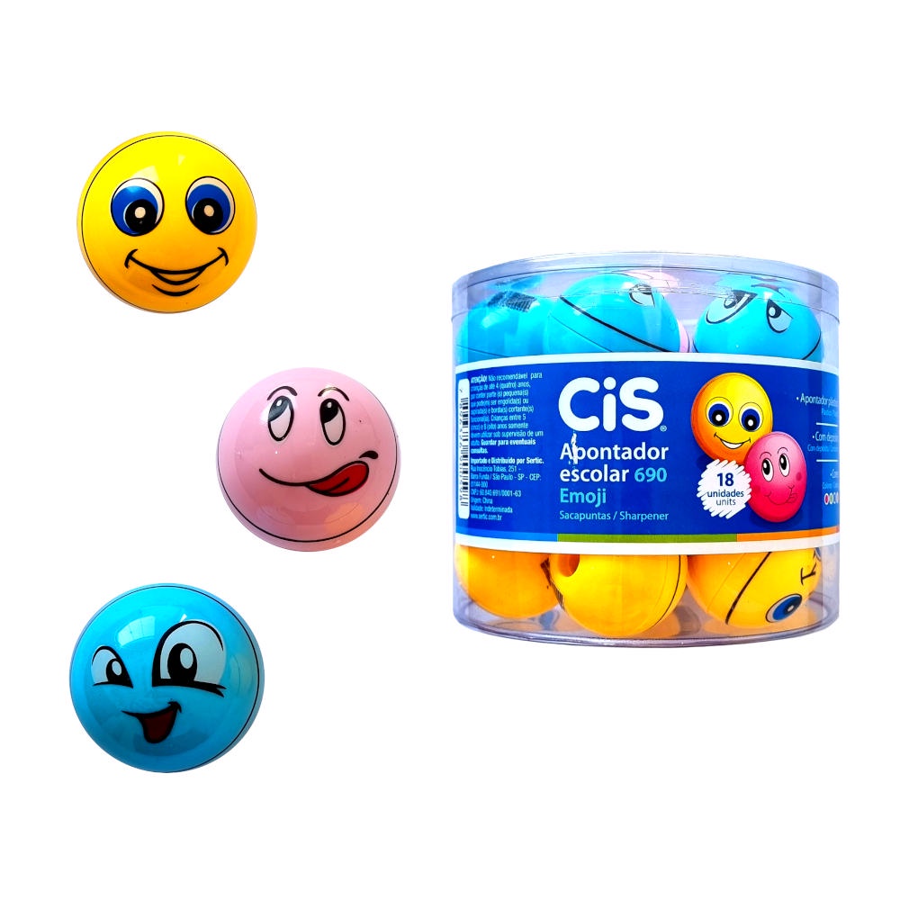 Apontador de Lápis Escolar C/ Depósito Cis Emoji C/ 3 Un | Shopee Brasil