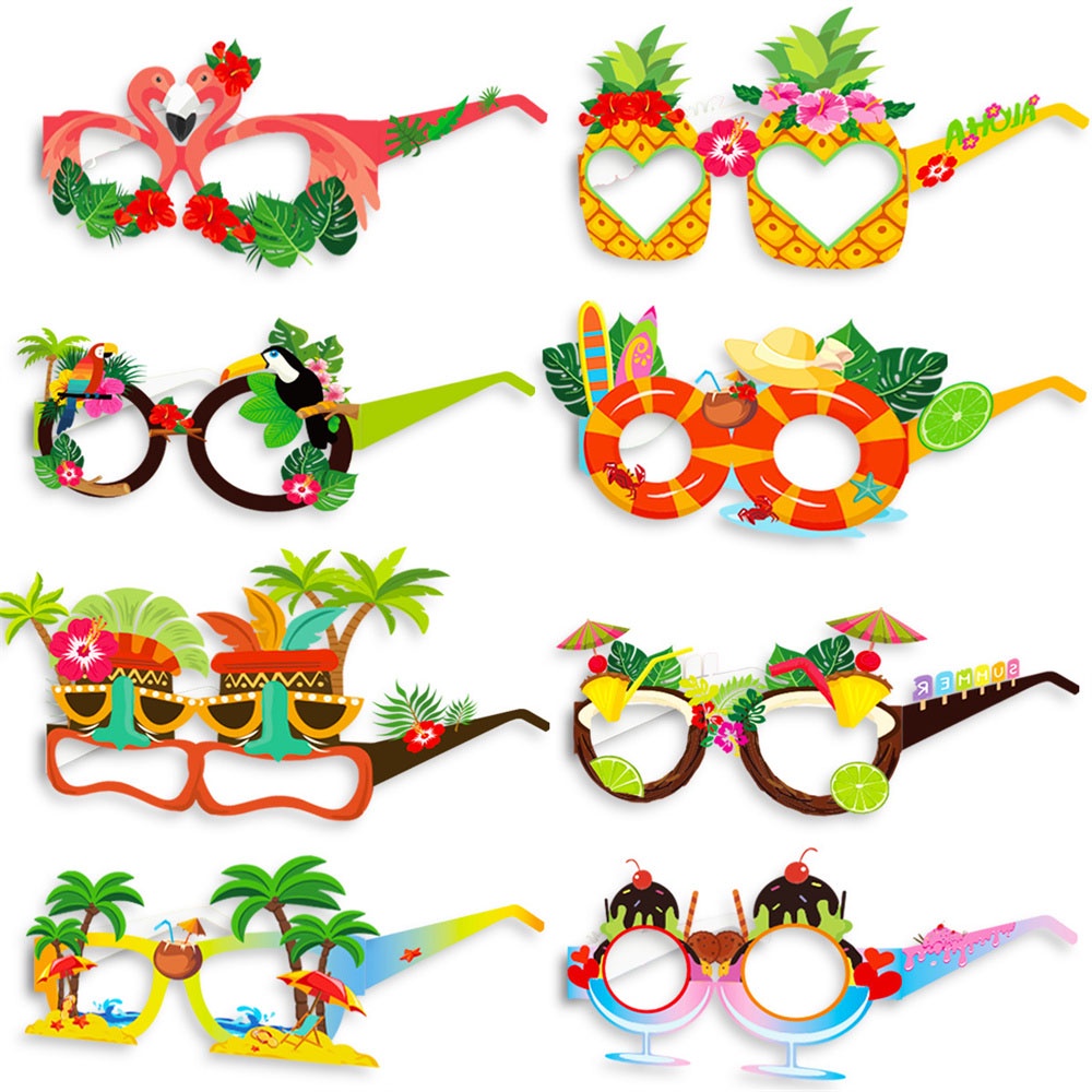 8Pcs Hawaii Aloha Tema Óculos De Papel Flamingo De Verão Adereços ...